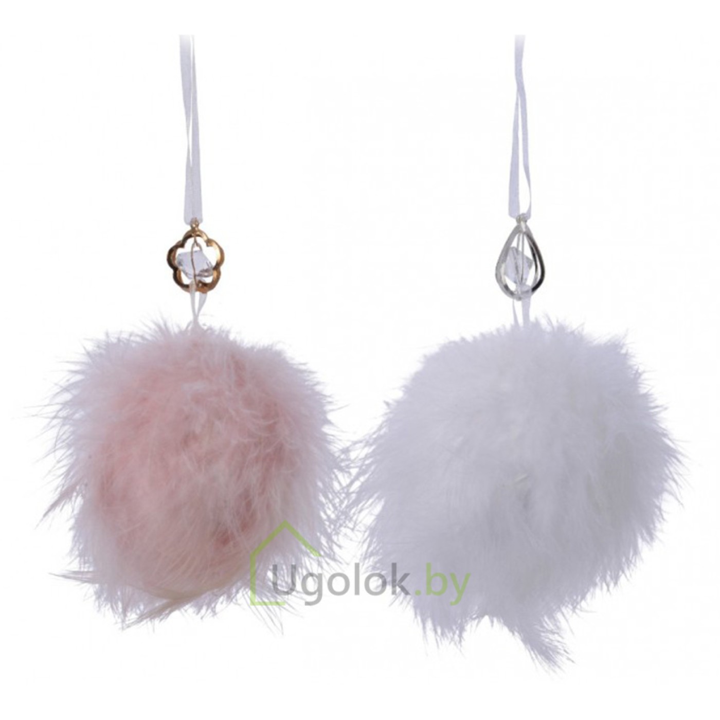 Елочное украшение Шар микс Kaemingk 1 шт. 8 см с перьями белый, розовый — купить по низкой цене ...