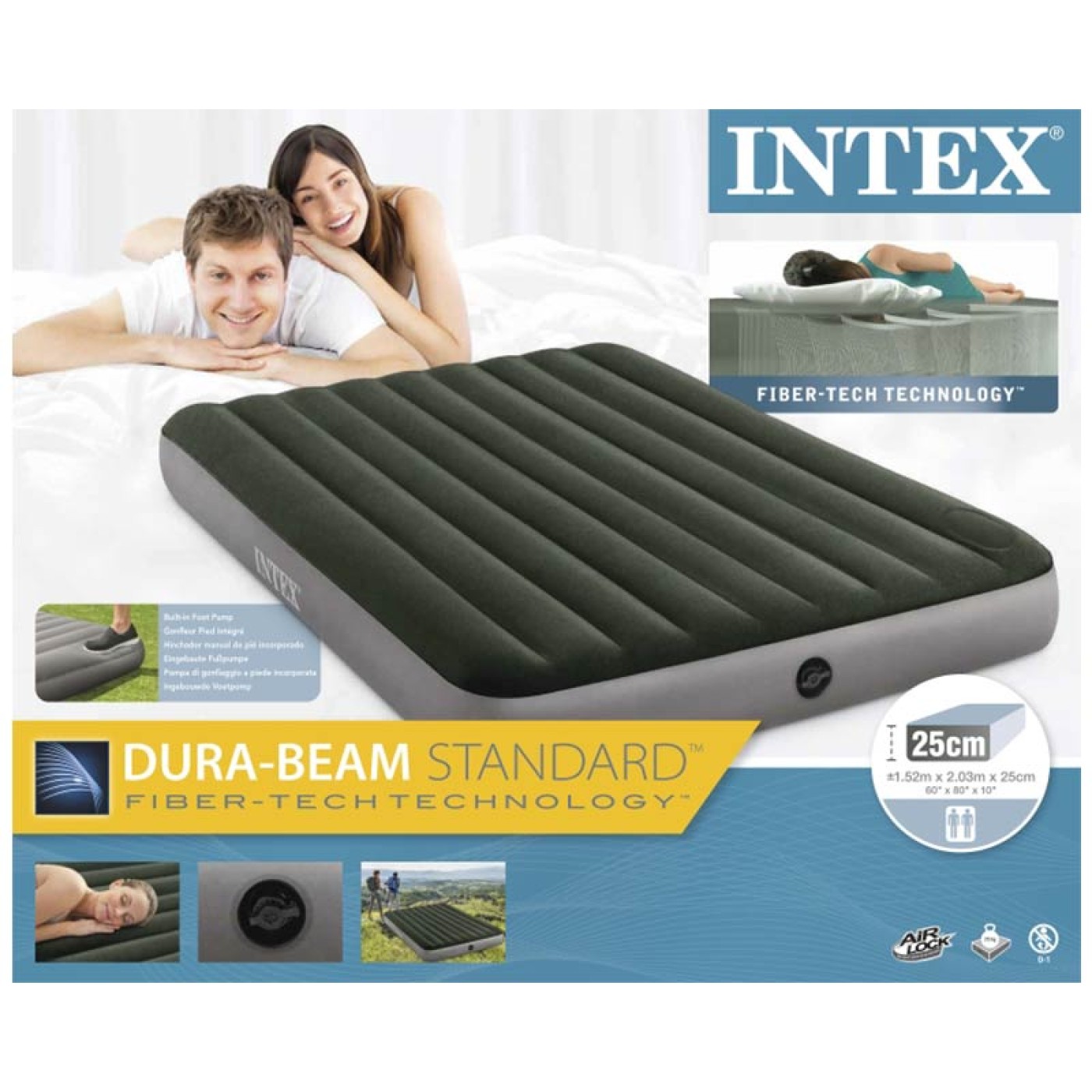 Матрас надувной с насосом Intex Dura-Beam Standard, 203*152*25 см ...